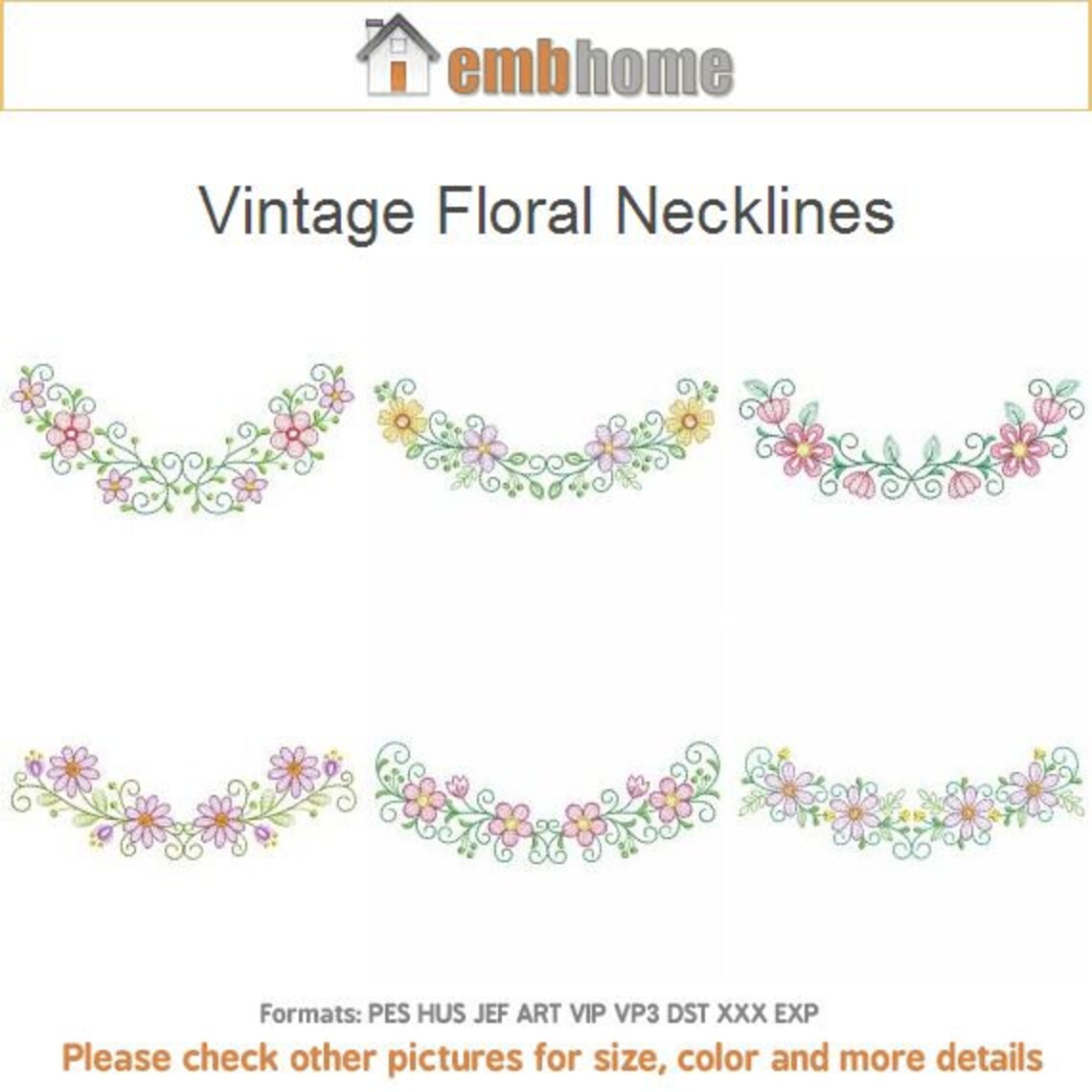 Vintage Floral Necklines Machine Embroidery Designs Pack | Etsy