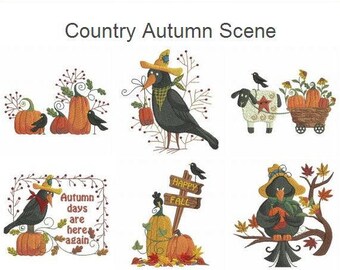 Country Autumn Scene Machine Embroidery Designs Pack Instant - Etsy