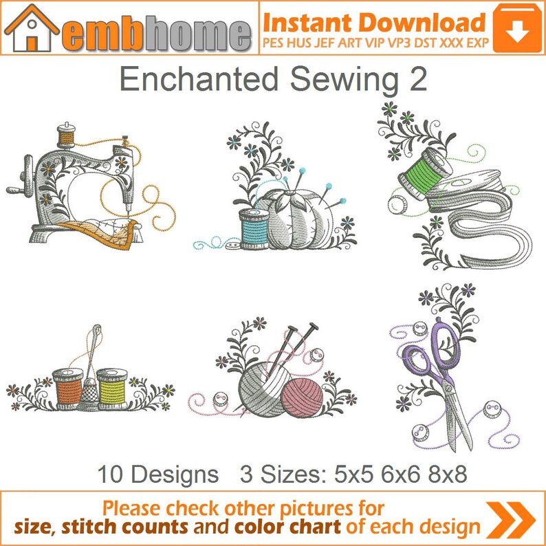 Enchanted Sewing Machine Embroidery Designs Pack Instant - Etsy