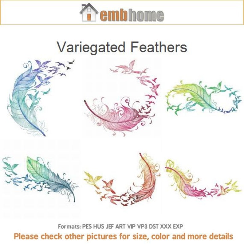 Variegated Feathers Machine Embroidery Designs Instant - Etsy