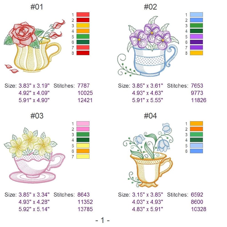 Teacup in Bloom Machine Embroidery Designs Instant Download - Etsy