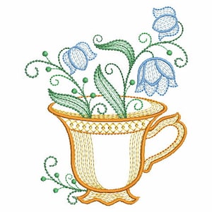 Teacup in Bloom Machine Embroidery Designs Instant Download 4x4 5x5 6x6 ...