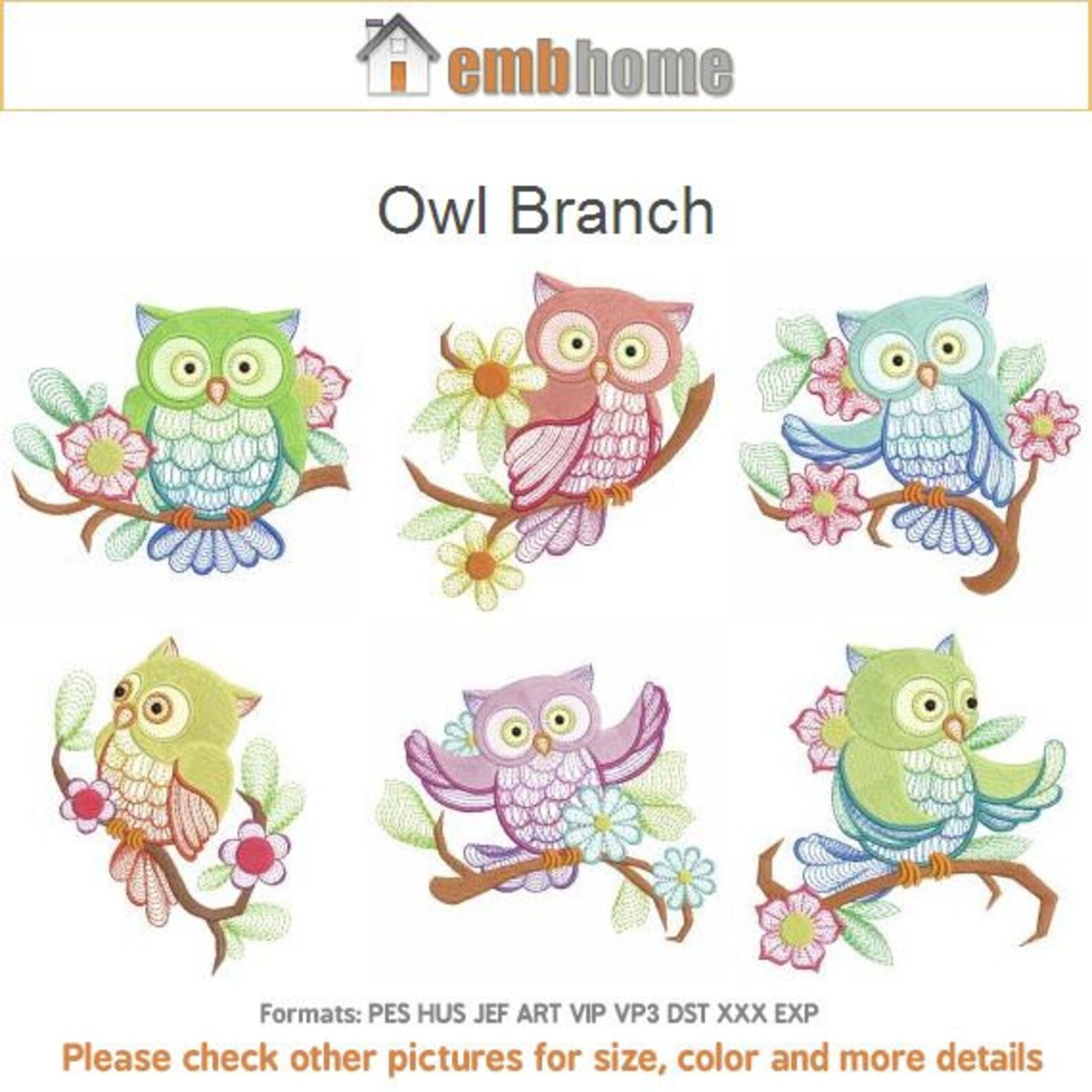 Owl Branch Bird Machine Embroidery Designs Instant Download - Etsy