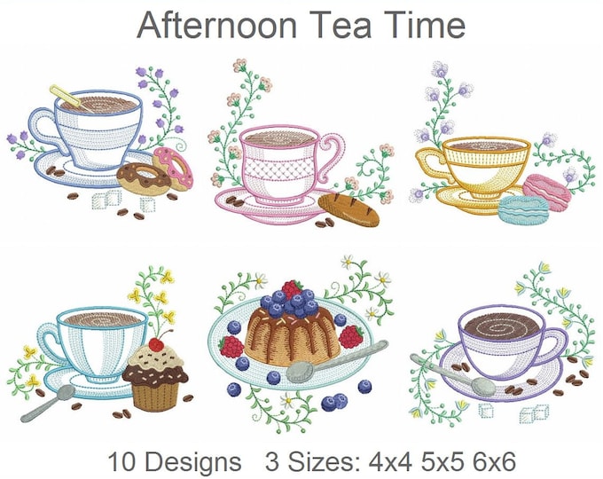 Afternoon Tea Time Machine Embroidery Designs Pack Instant Download 4x4 ...