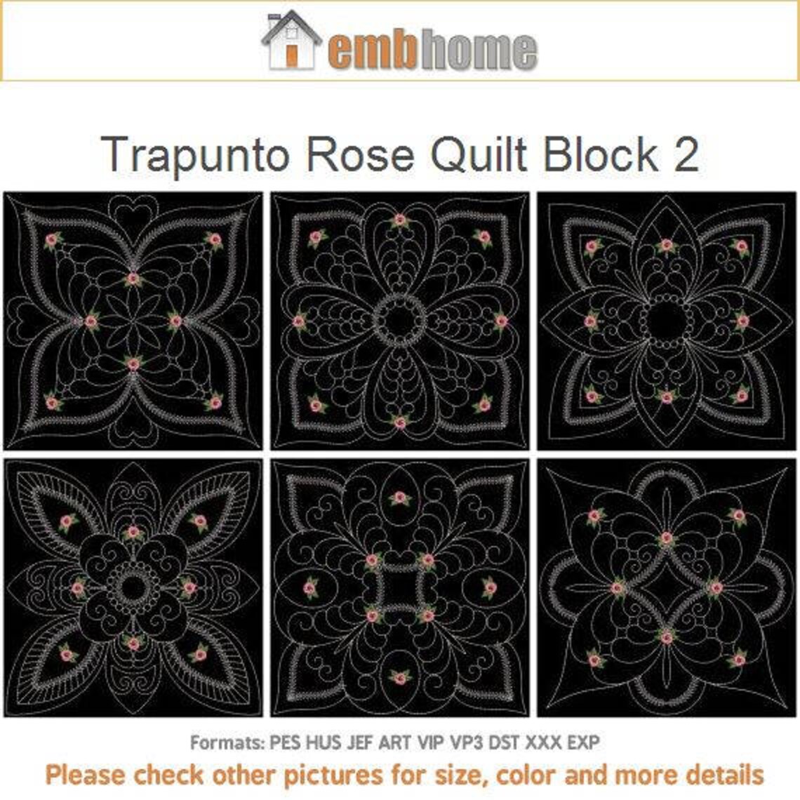 Trapunto Rose Quilt Block Machine Embroidery Designs Pack - Etsy