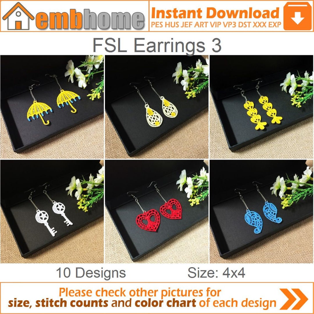 FSL Earrings Free Standing Lace Machine Embroidery Designs Instant ...