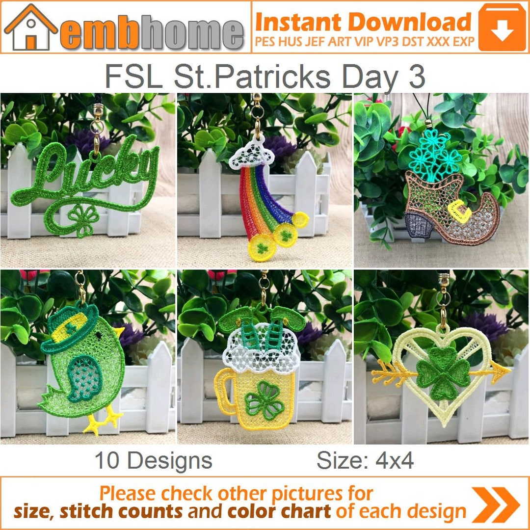 FSL St.patricks Day Free Standing Lace Ornament Machine Embroidery ...