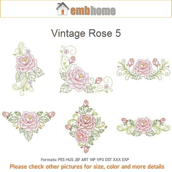 Vintage Rose Embroidery Designs Instant Download 4x4 5x5 6x6 - Etsy