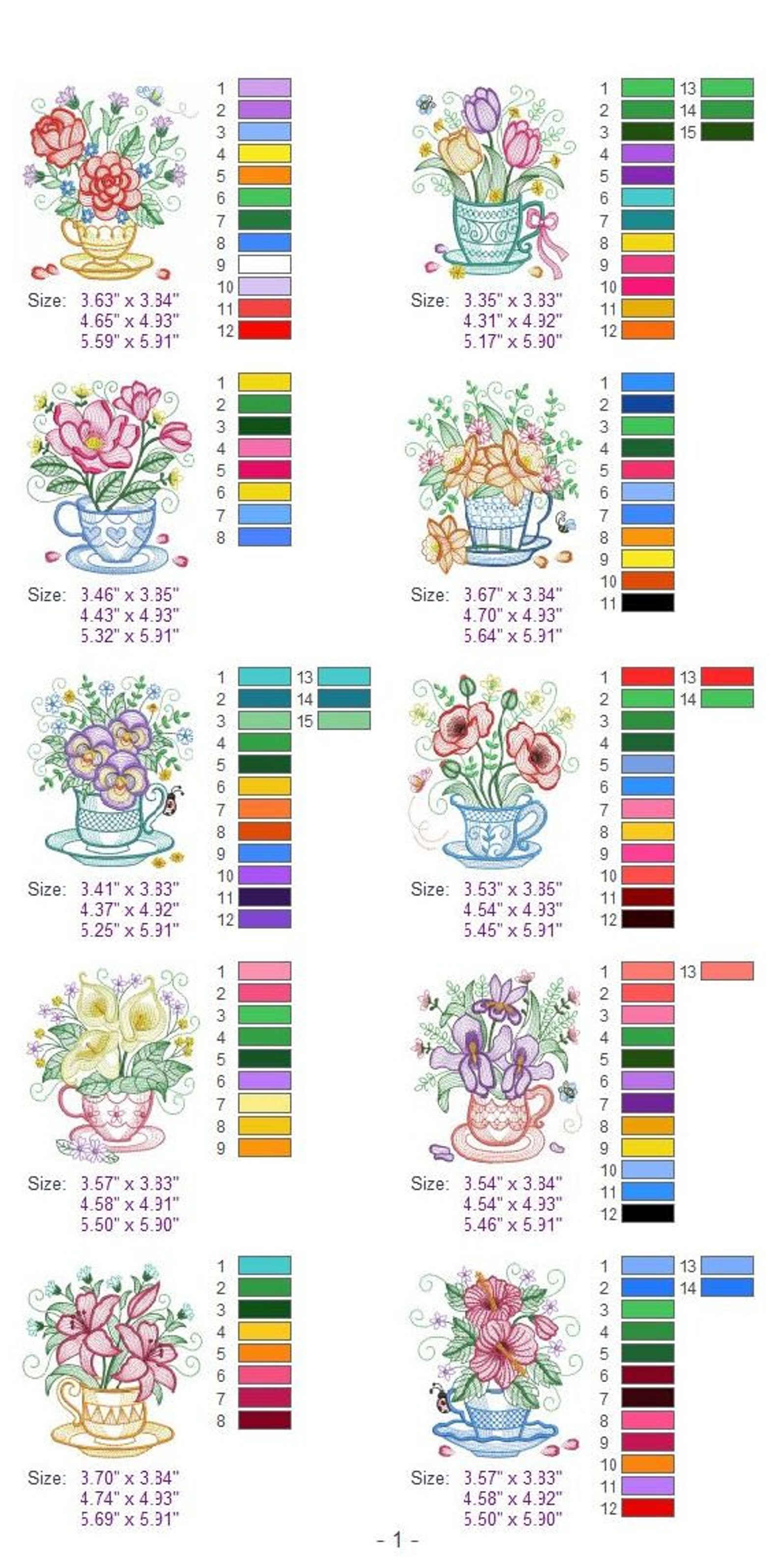 Teacup in Bloom Machine Embroidery Designs Pack Instant - Etsy