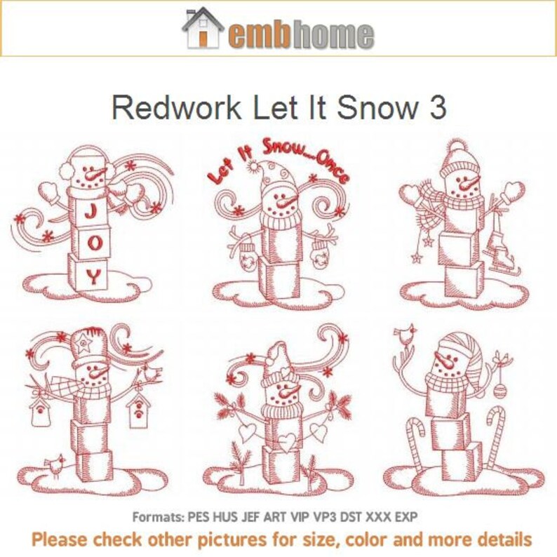 Redwork Let It Snow Holiday Snowman Quilt Machine Embroidery - Etsy