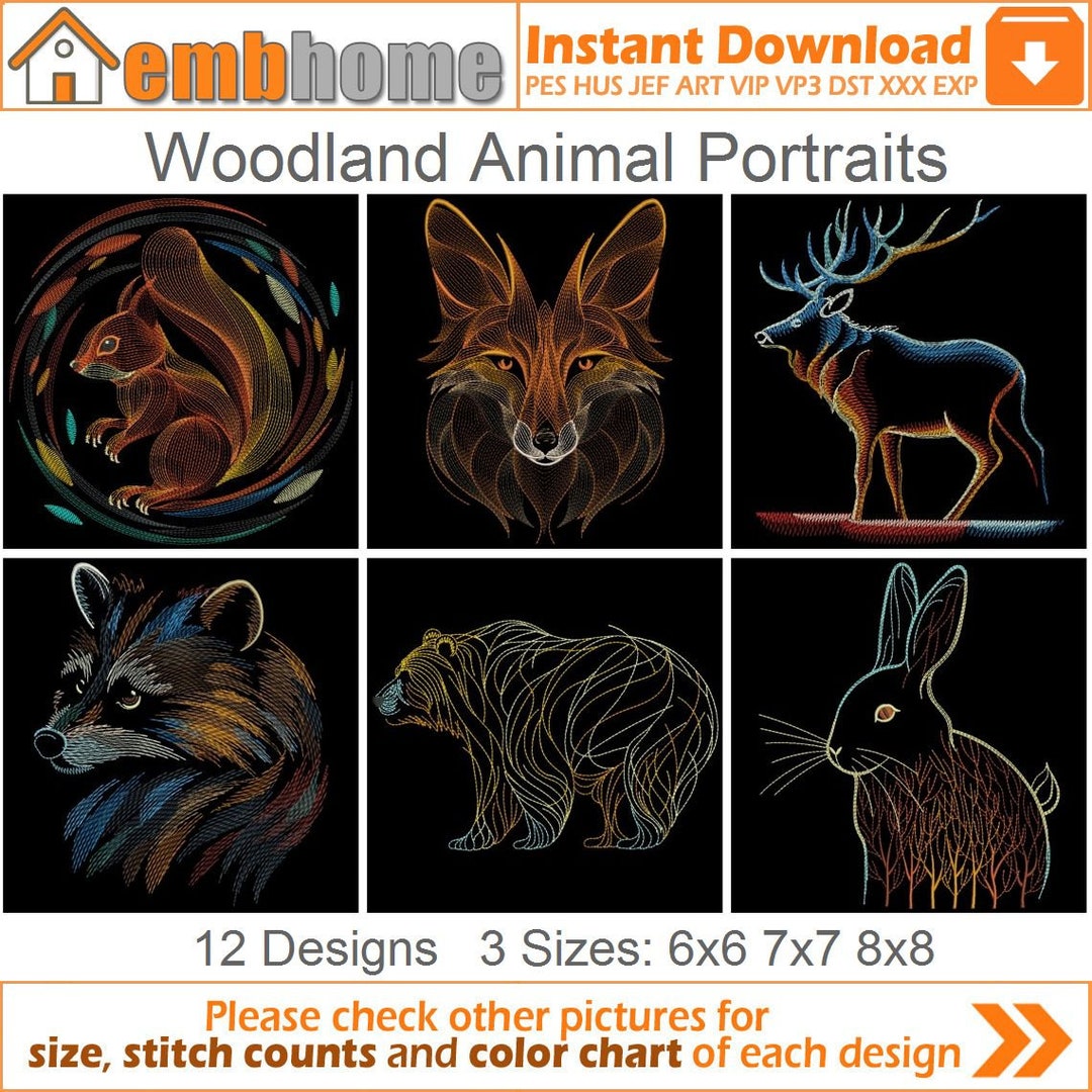 Woodland Animal Portraits Machine Embroidery Designs Instant Download ...