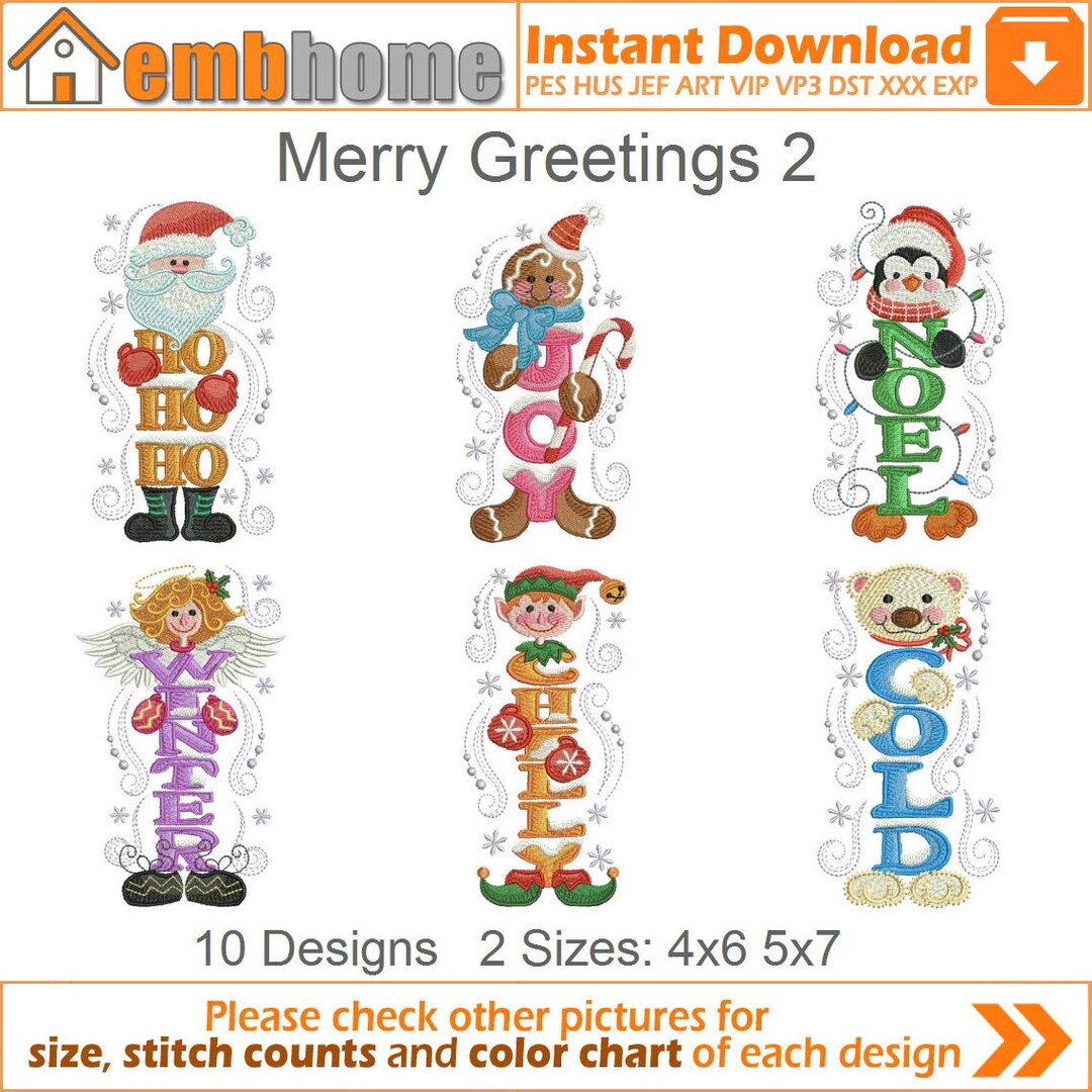 Merry Greetings Machine Embroidery Designs Pack Instant Download 4x6 ...