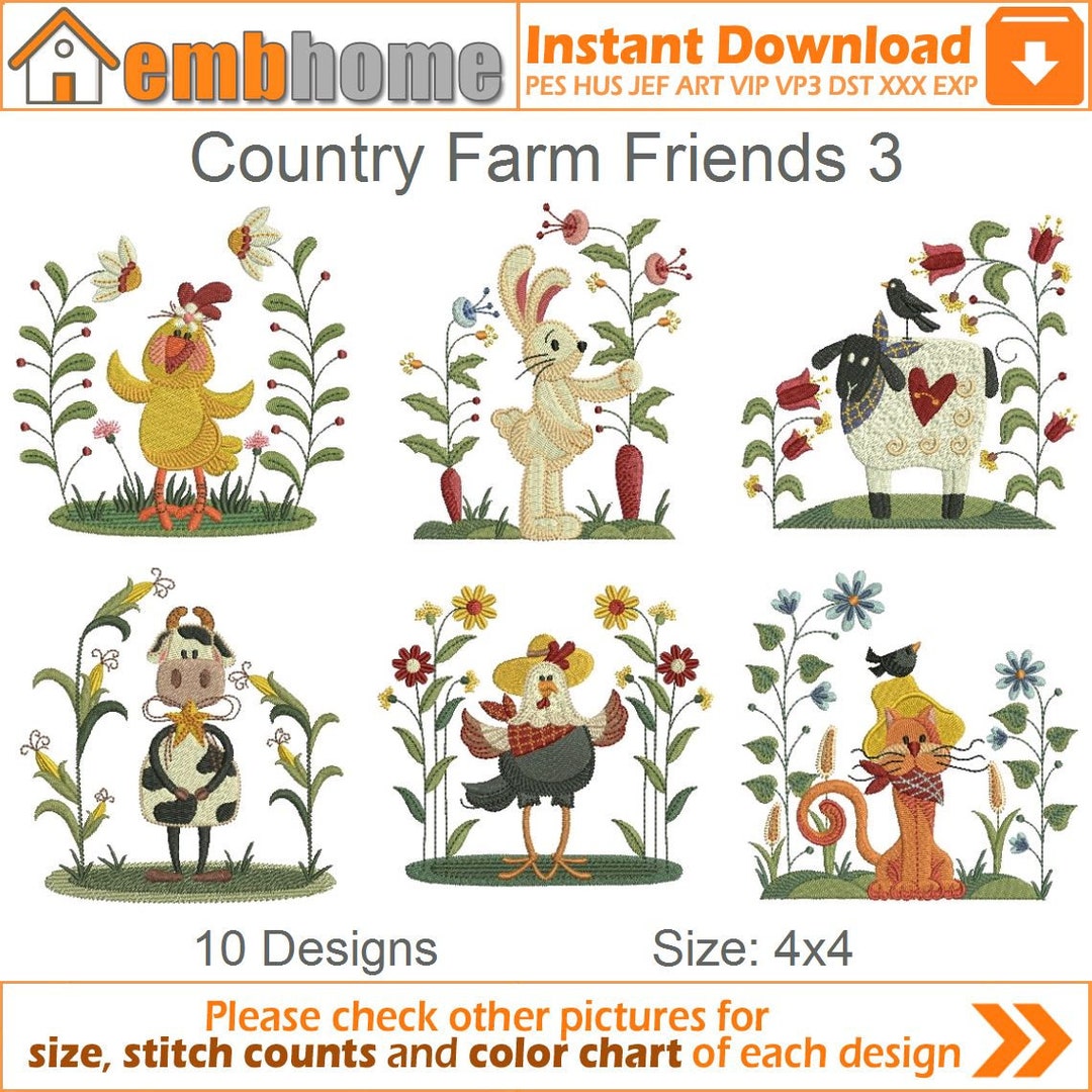 Country Farm Friends Machine Embroidery Designs Instant Download 4x4 ...