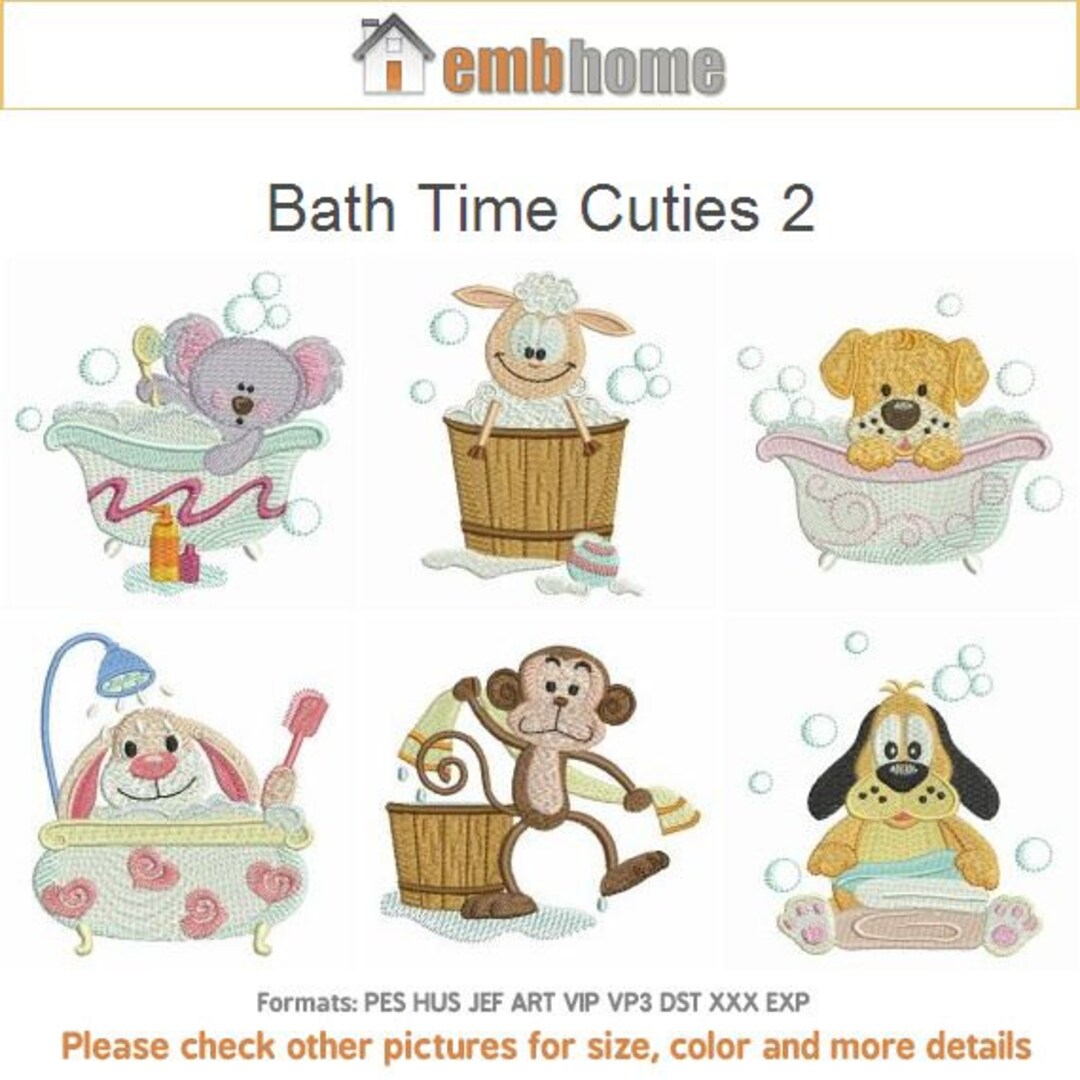 Bath Time Cuties Cartoon Animal Machine Embroidery Designs Instant Download 4x4 Hoop 10 Designs ...