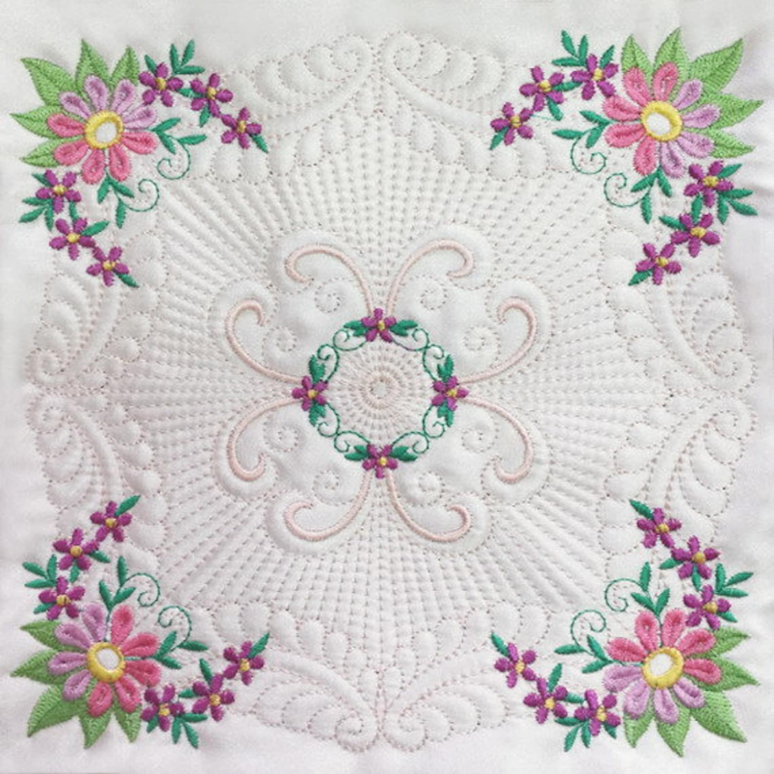 Trapunto Floral Quilt Block Machine Embroidery Designs Pack - Etsy