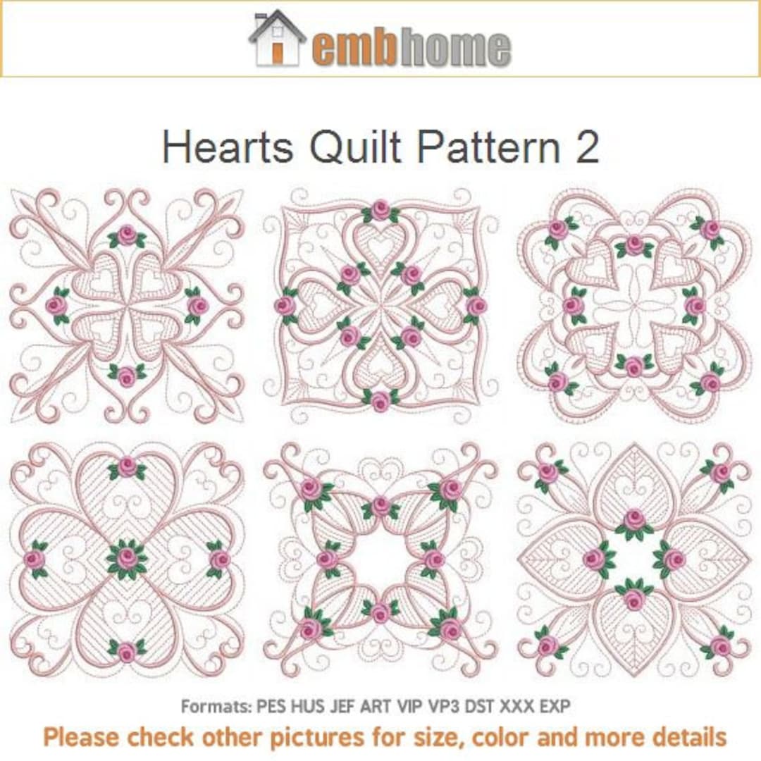 Hearts Quilt Pattern 2 Machine Embroidery Designs Instant Download 4x4 ...