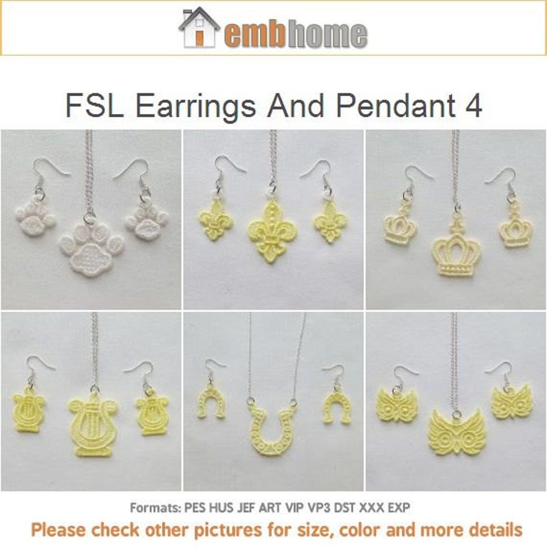 FSL Earrings and Pendant Free Standing Lace Machine Embroidery - Etsy