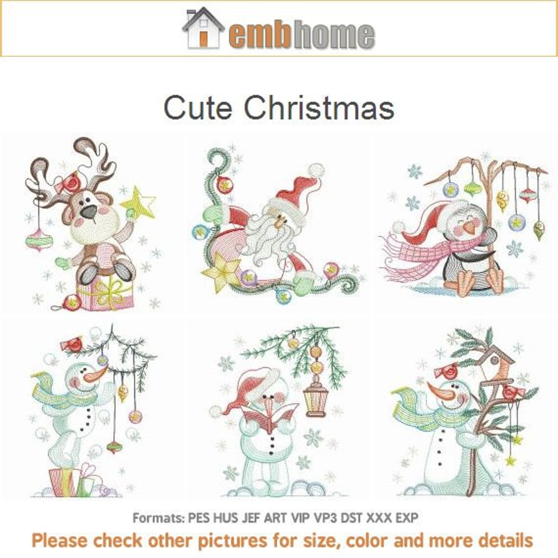 Cute Christmas Machine Embroidery Designs Pack Instant - Etsy
