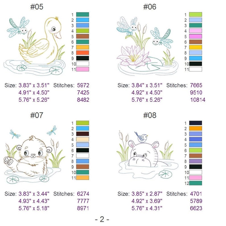 Vintage Pond Scene Machine Embroidery Designs Instant Download 4x4 5x5 ...