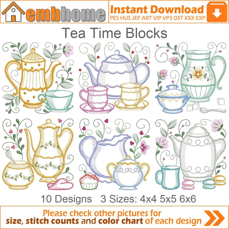 Tea Time Blocks Machine Embroidery Designs Instant Download - Etsy