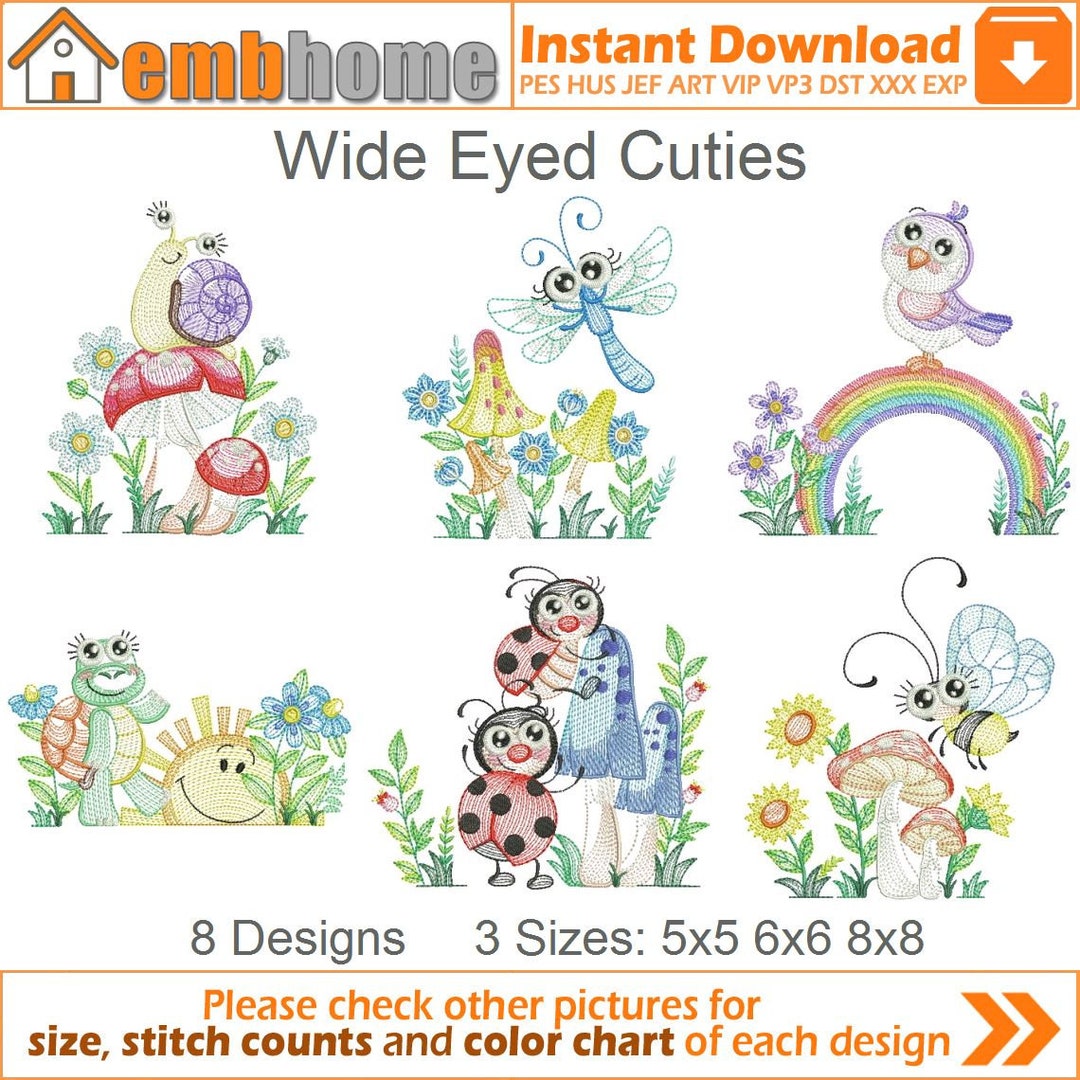 Wide Eyed Cuties Machine Embroidery Designs Pack Instant Download 5x5 ...