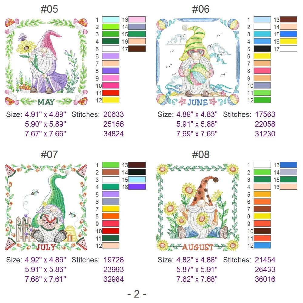 Months of the Year Gnome Embroidery Designs Instant Download - Etsy UK