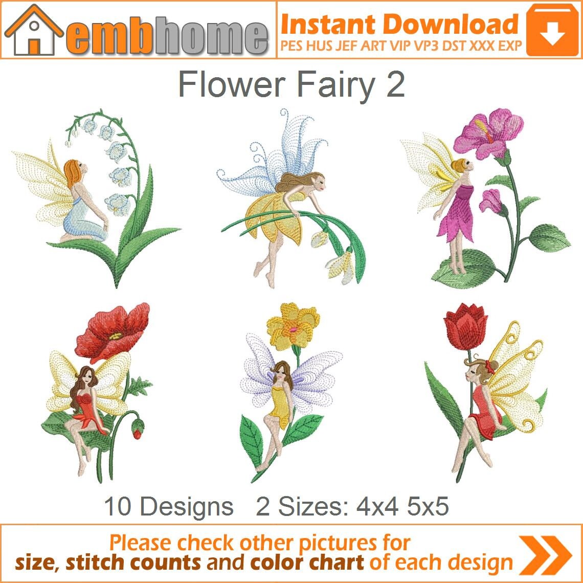 Flower Fairy Machine Embroidery Designs Pack Instant Download 4x4 5x5 ...
