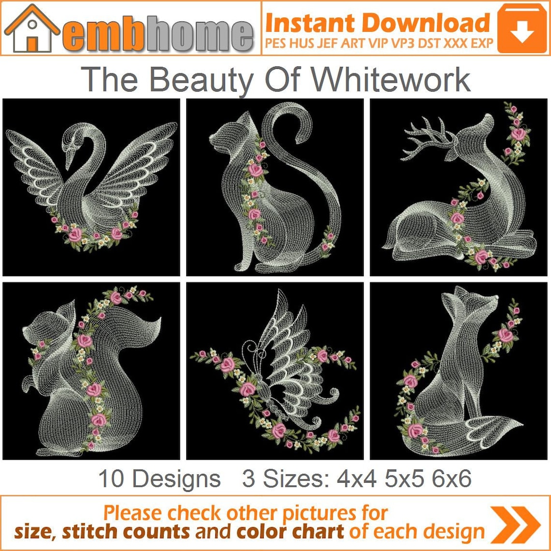 The Beauty of Whitework Machine Embroidery Designs Instant Download 4x4 ...
