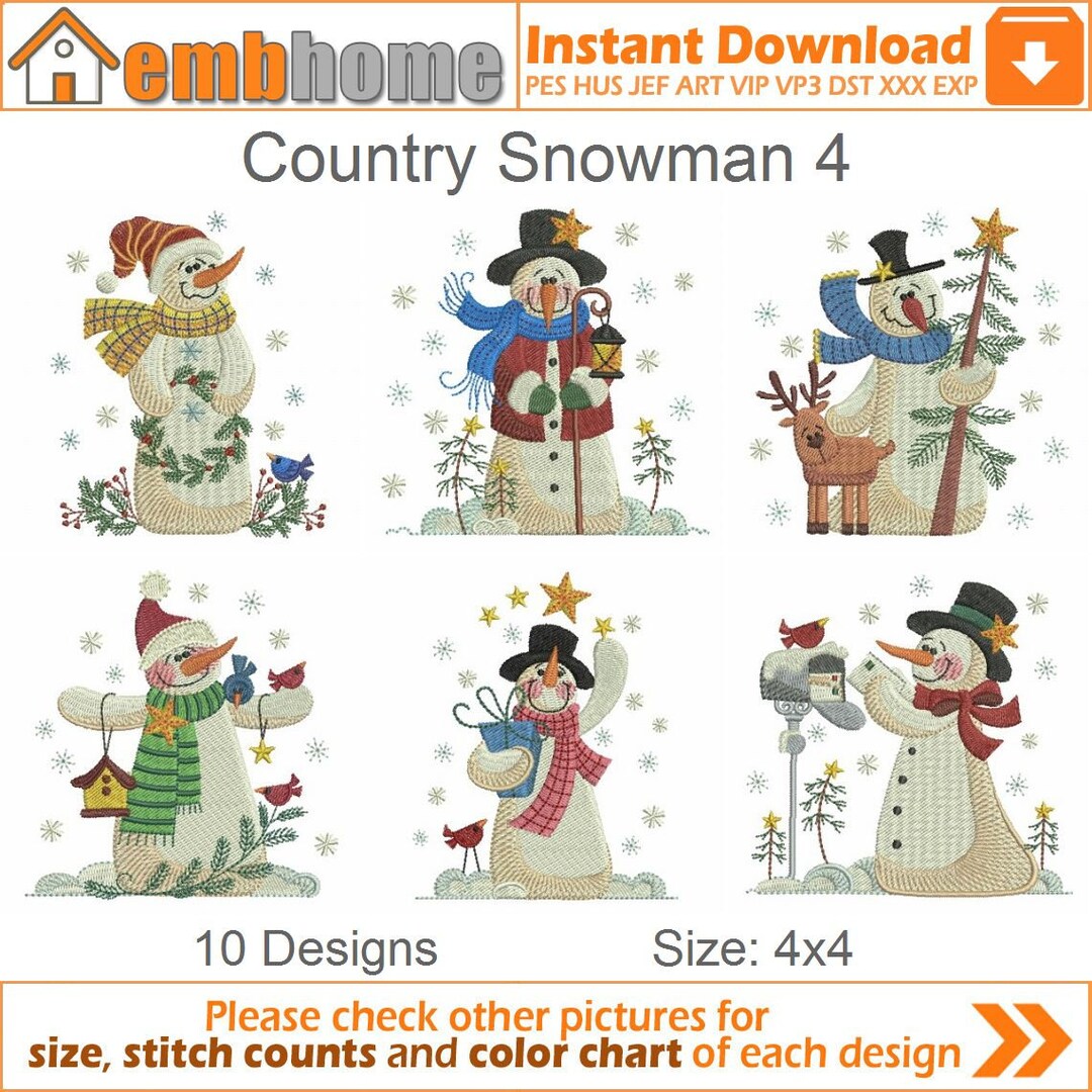 Country Snowman Pack Machine Embroidery Designs Instant Download 4x4 ...