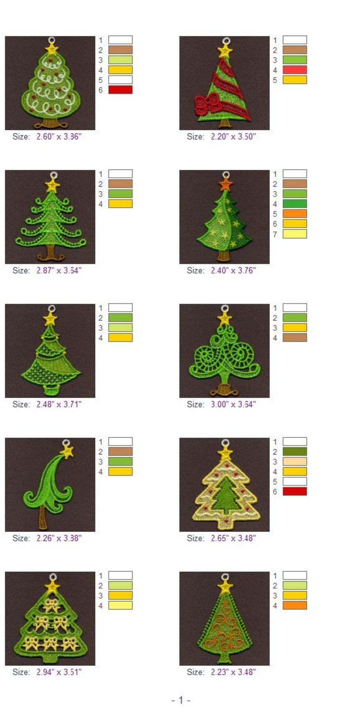 FSL Christmas Tree Ornaments Free Standing Lace Machine Embroidery ...