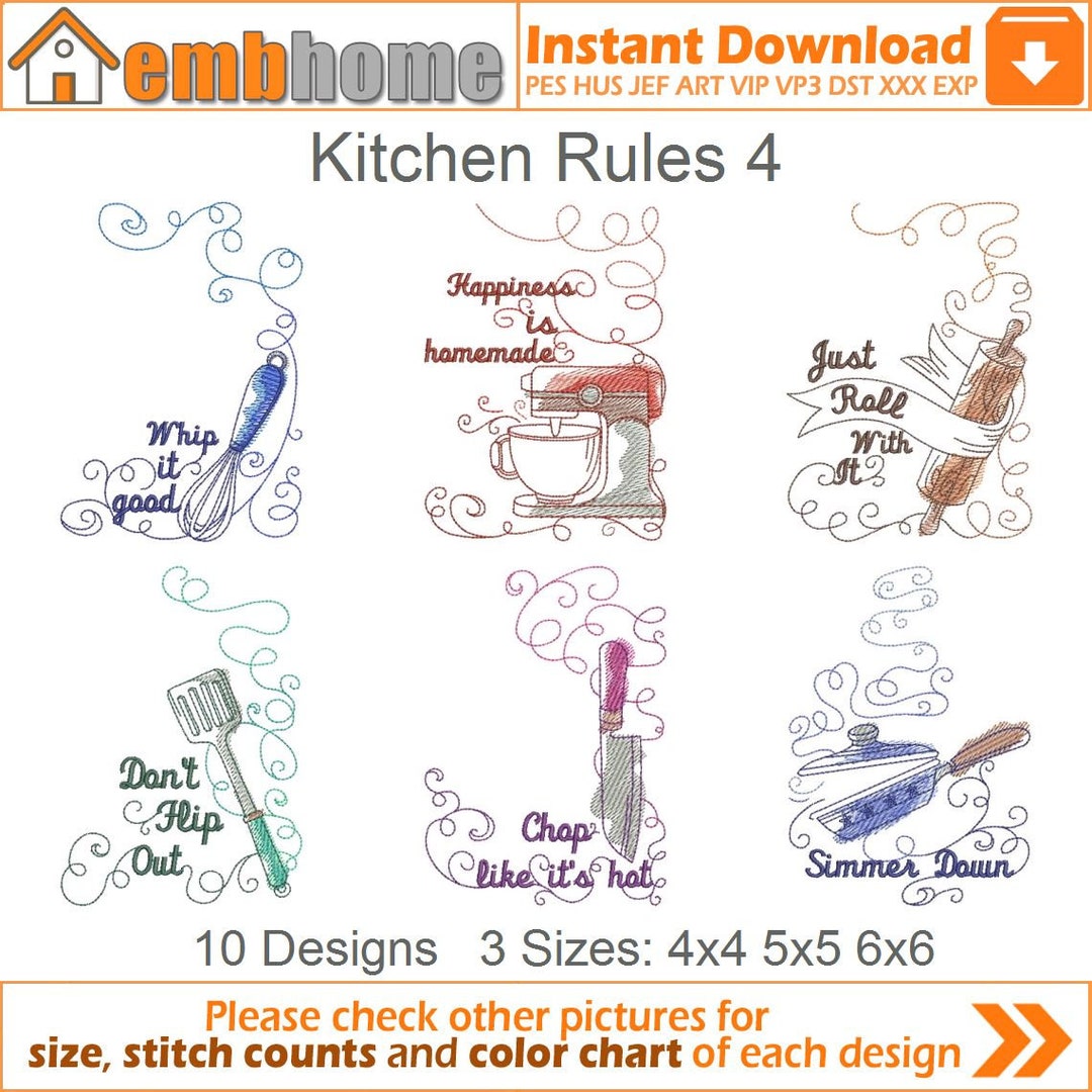 Kitchen Rules Machine Embroidery Designs Instant Download 4x4 5x5 6x6 ...
