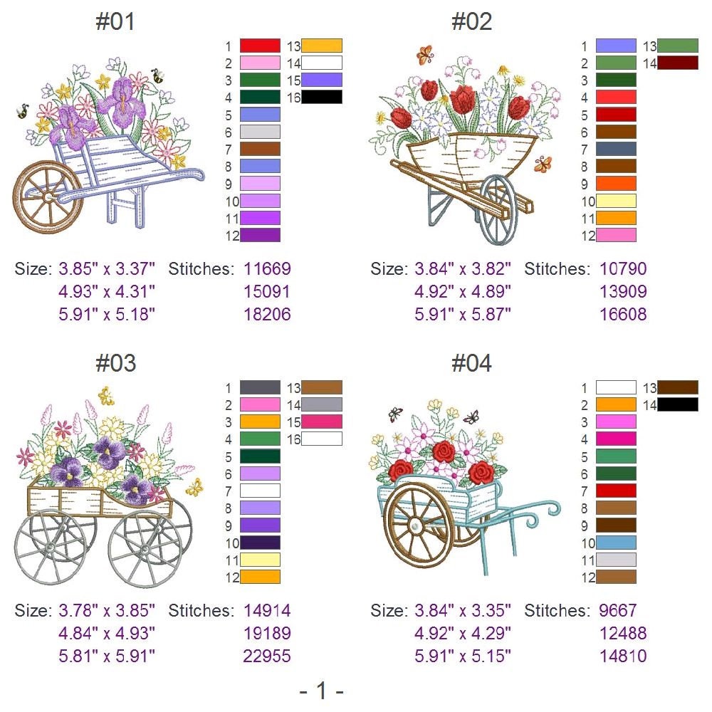 Vintage Floral Cart Machine Embroidery Designs Pack Instant - Etsy