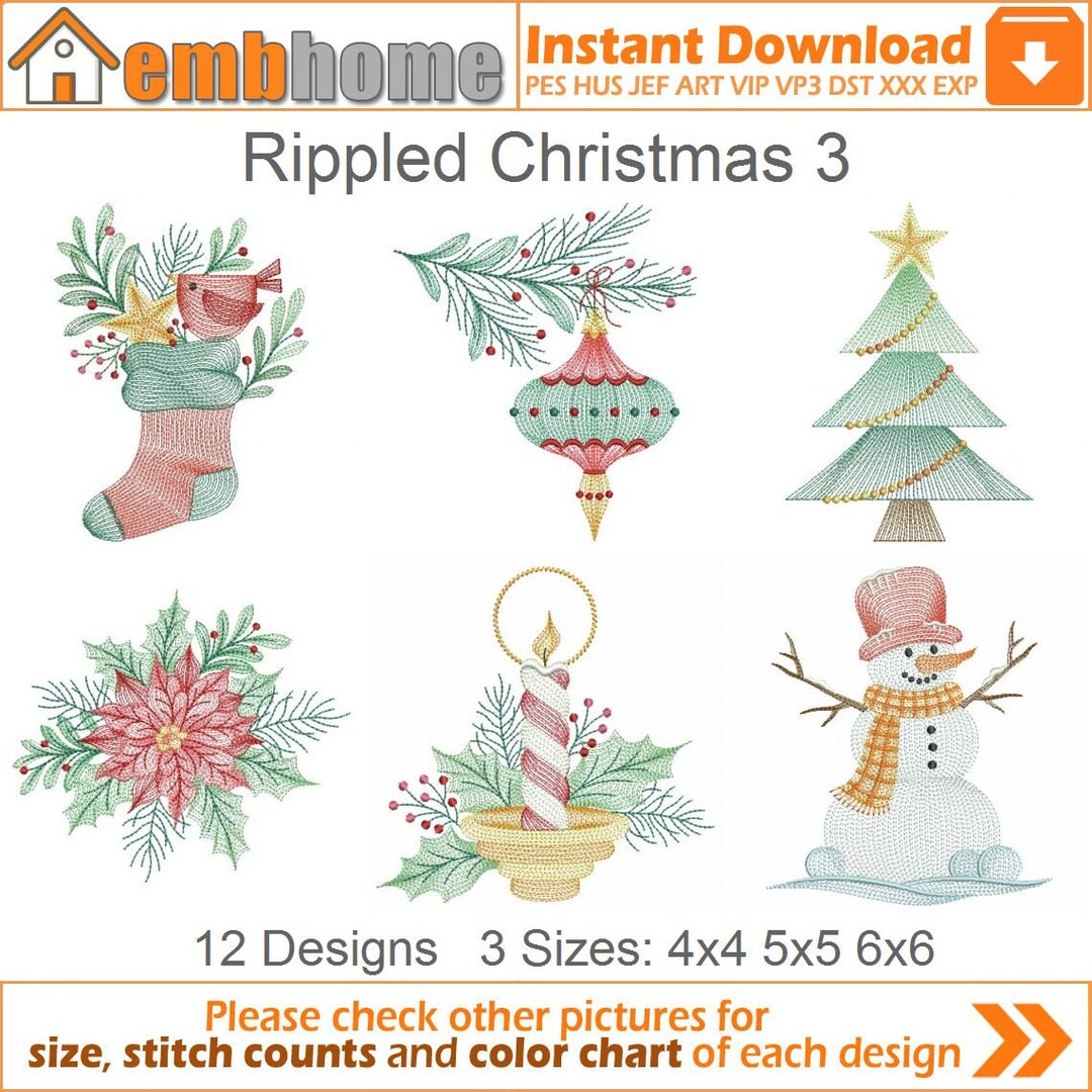 Rippled Christmas Machine Embroidery Designs Instant Download 4x4 5x5 ...