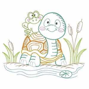 Vintage Pond Scene Machine Embroidery Designs Instant Download 4x4 5x5 ...