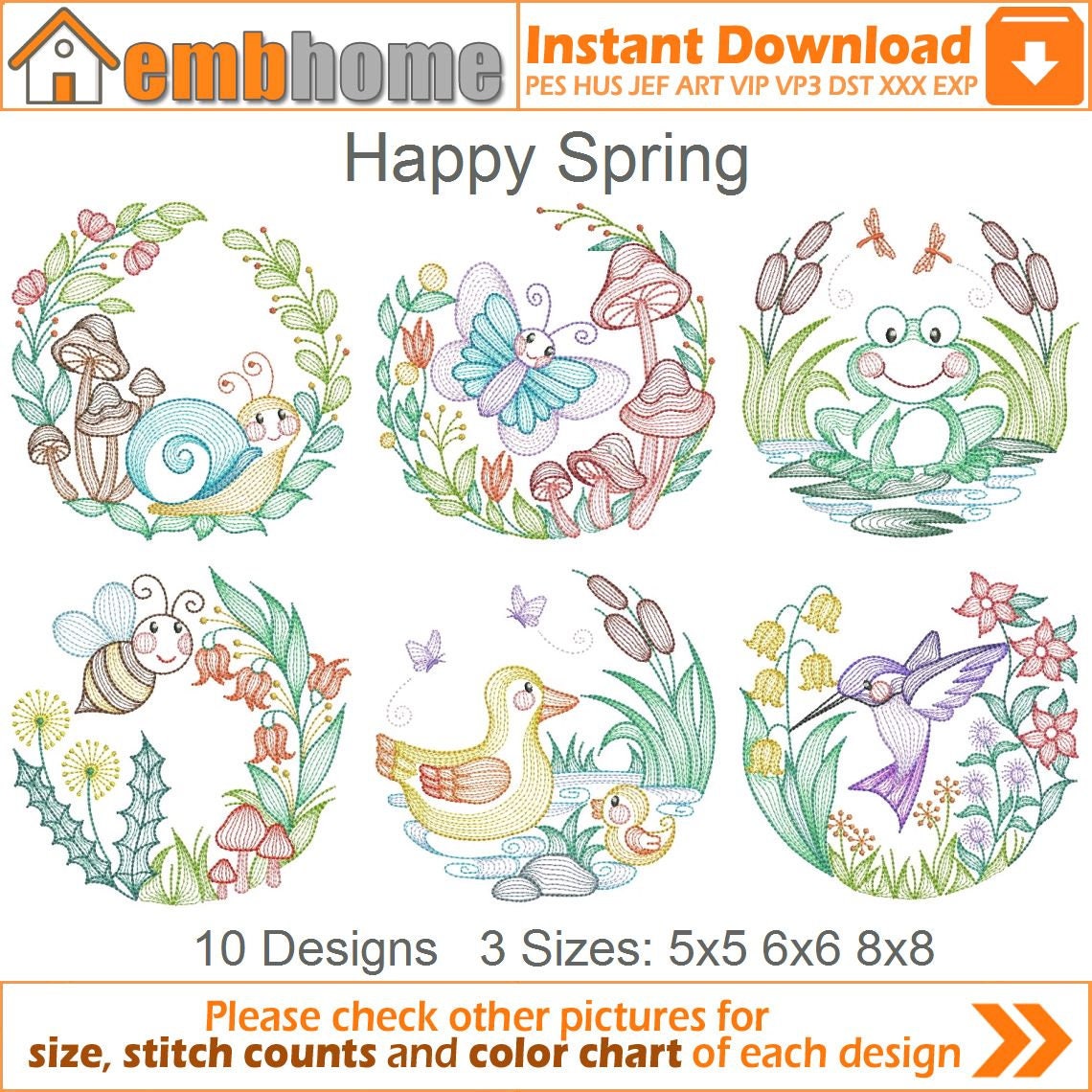 Happy Spring Machine Embroidery Designs Instant Download 5x5 - Etsy