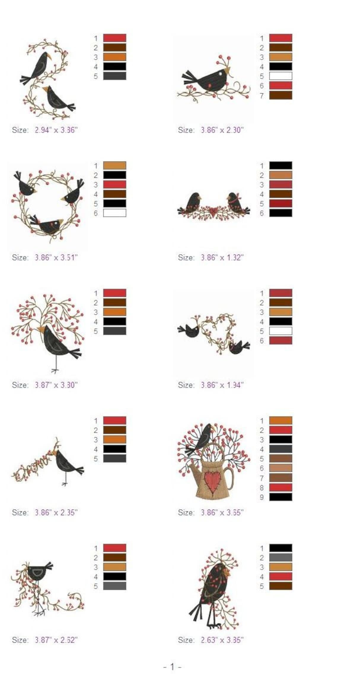 Folk Crows Vine Machine Embroidery Designs Pack Instant - Etsy