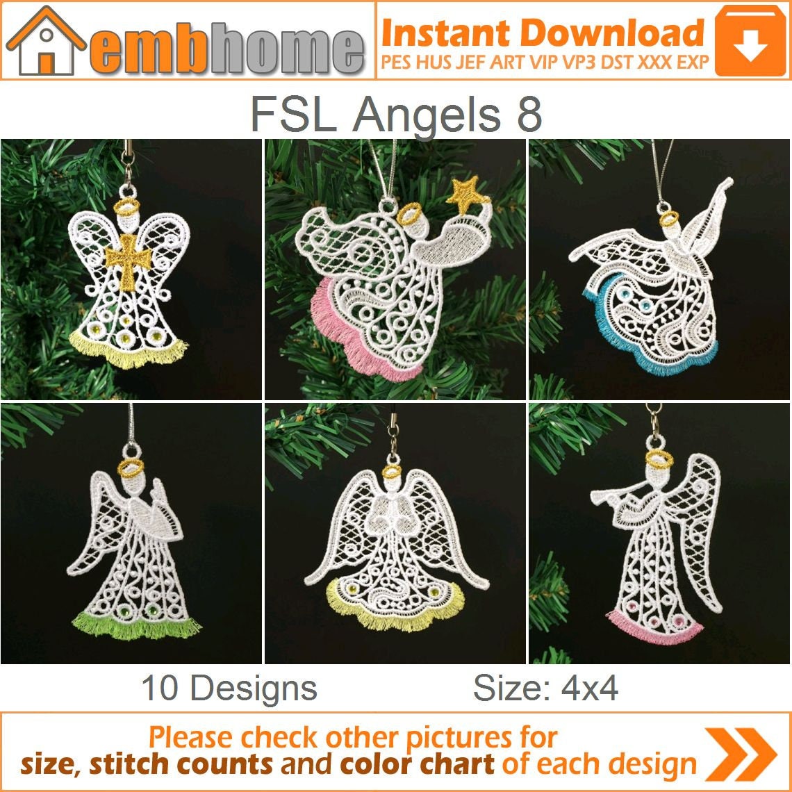 FSL Angels Free Standing Lace Christmas Ornament Machine Embroidery ...