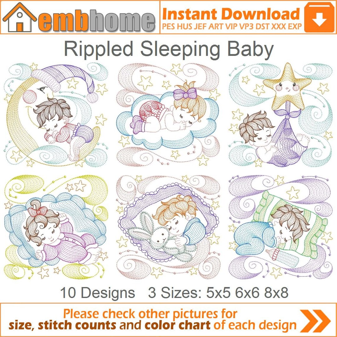 Rippled Sleeping Baby Machine Embroidery Designs Pack Instant Download ...