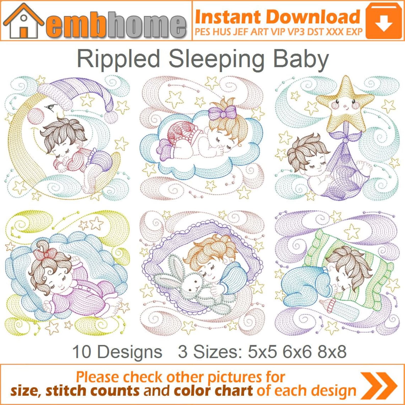 Rippled Sleeping Baby Machine Embroidery Designs Pack Instant Download ...