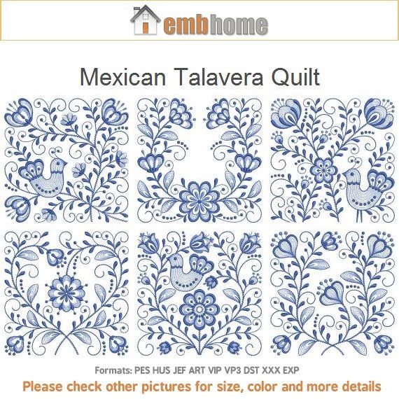 Mexican Talavera Quilt Machine Embroidery Designs Instant | Etsy