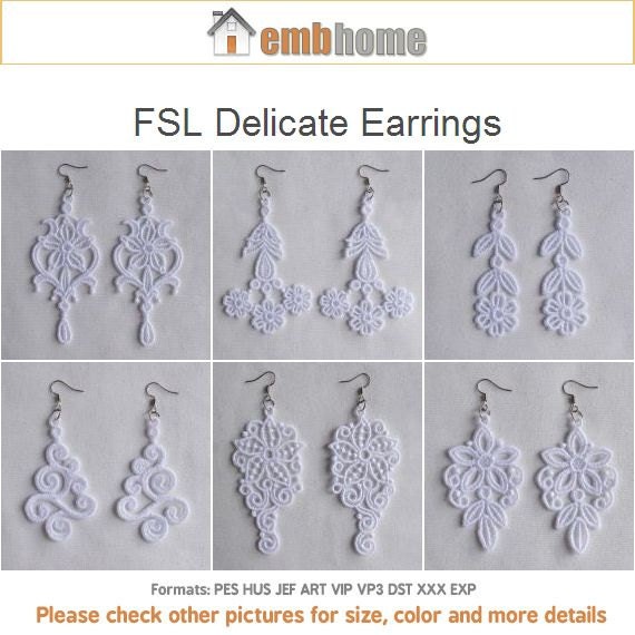 Embroidery FSL Delicate Earrings Free Standing Lace Machine Embroidery ...