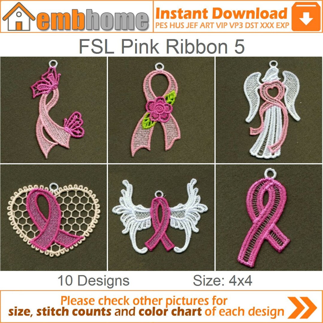 FSL Pink Ribbon Ornament Free Standing Lace Machine Embroidery Designs ...