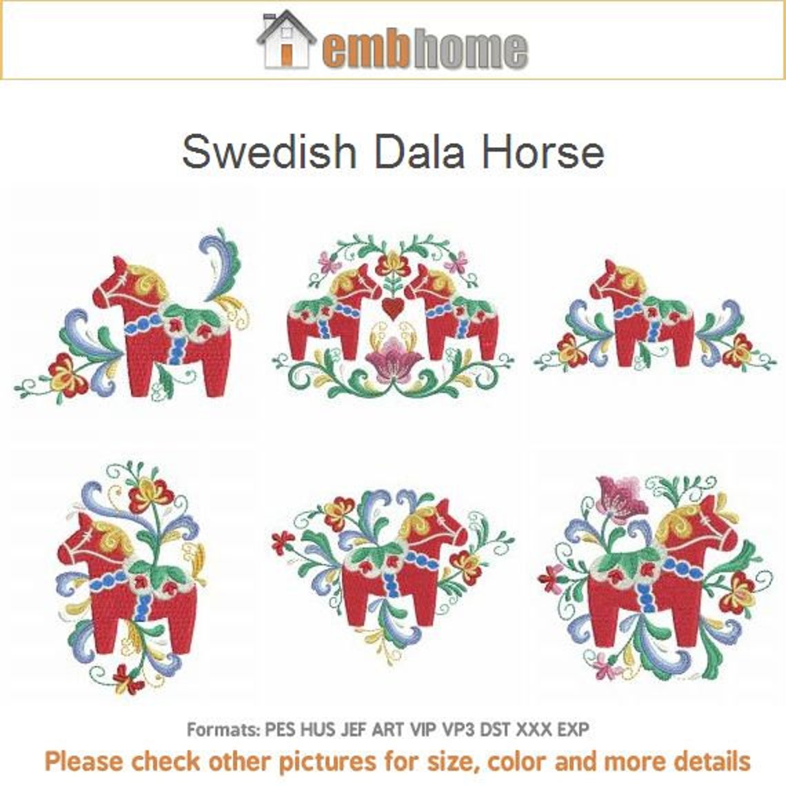 Swedish Dala Horse Pack Machine Embroidery Designs Instant - Etsy