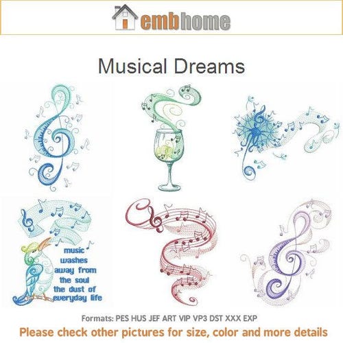 MUSIC Designs for Embroidery Machine Instant Download - Etsy