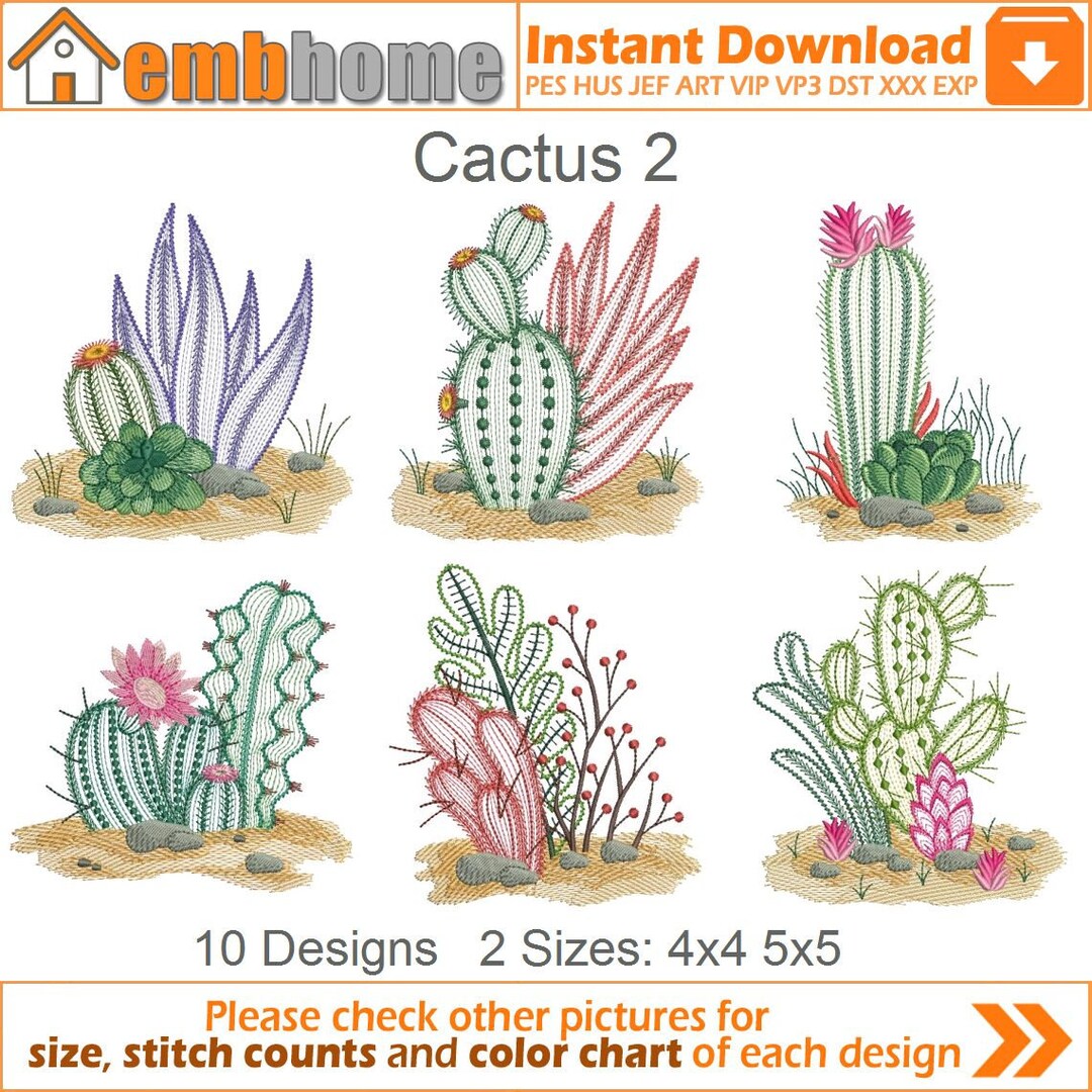 Cactus Machine Embroidery Designs Instant Download 4x4 5x5 Hoop 10 ...