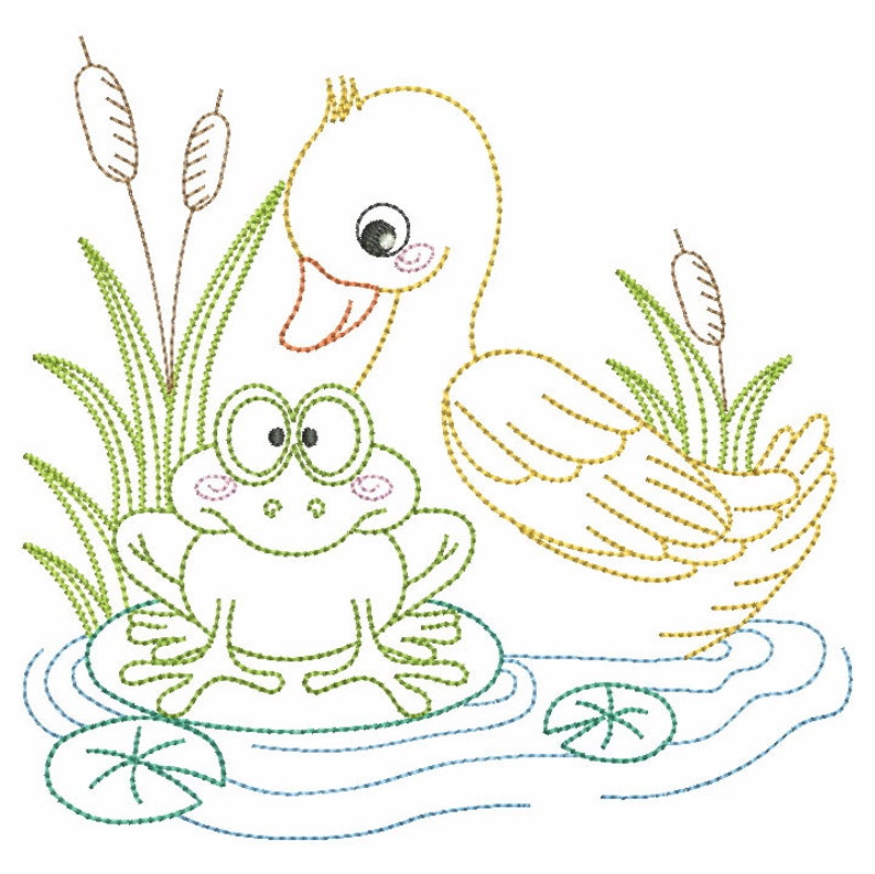 Vintage Pond Scene Machine Embroidery Designs Instant Download 4x4 5x5 ...