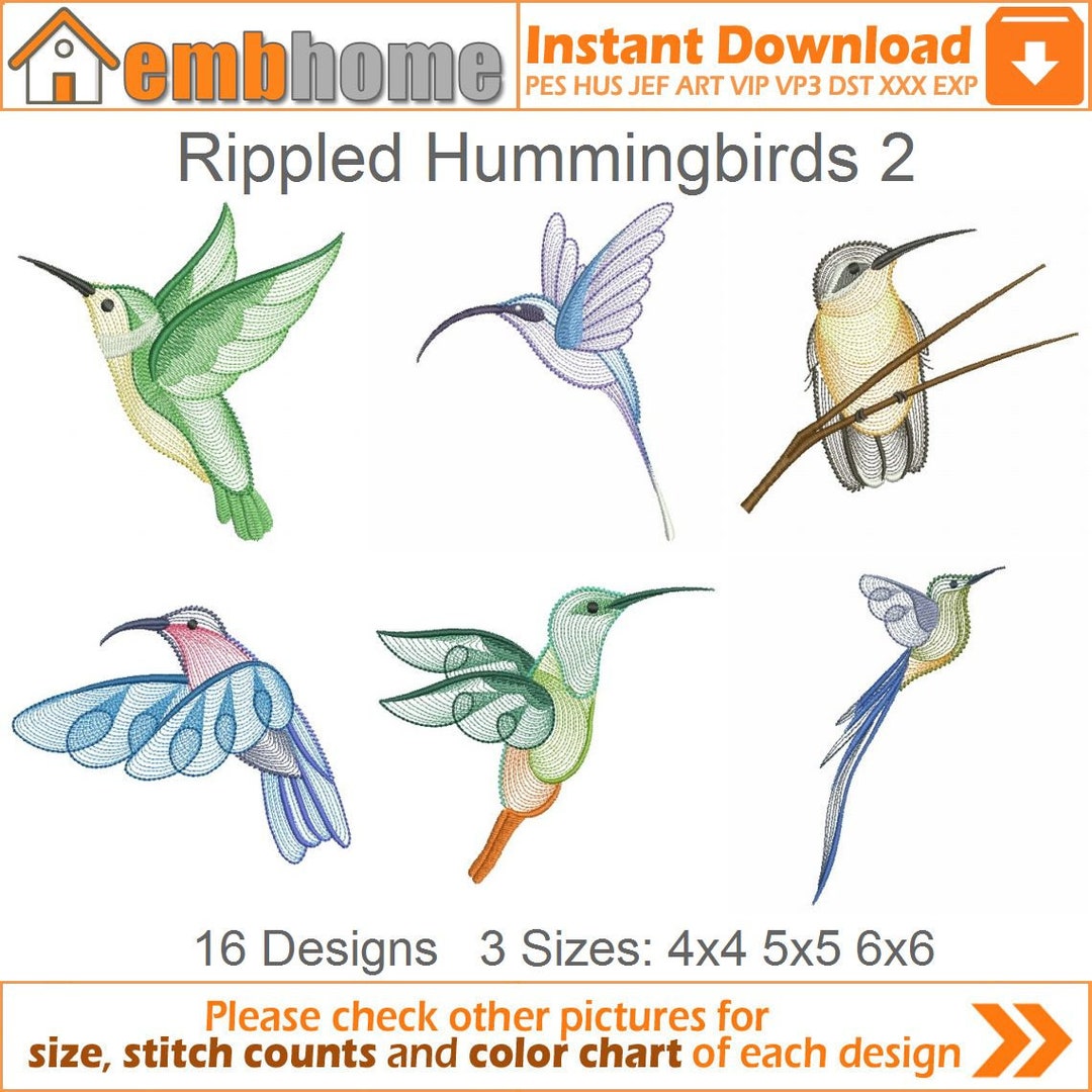 Rippled Hummingbirds Machine Embroidery Designs Pack Instant Download ...