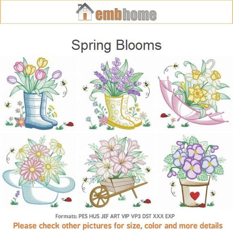 Spring Blooms Machine Embroidery Designs Instant Download 4x4 | Etsy