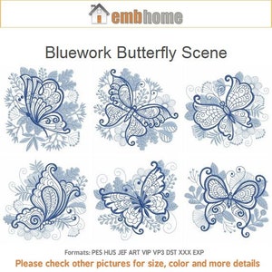 Bluework Butterfly Scene Machine Embroidery Designs Instant | Etsy