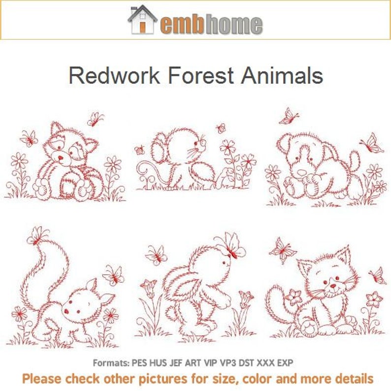Redwork Baby Animals Machine Embroidery Designs Pack Instant - Etsy